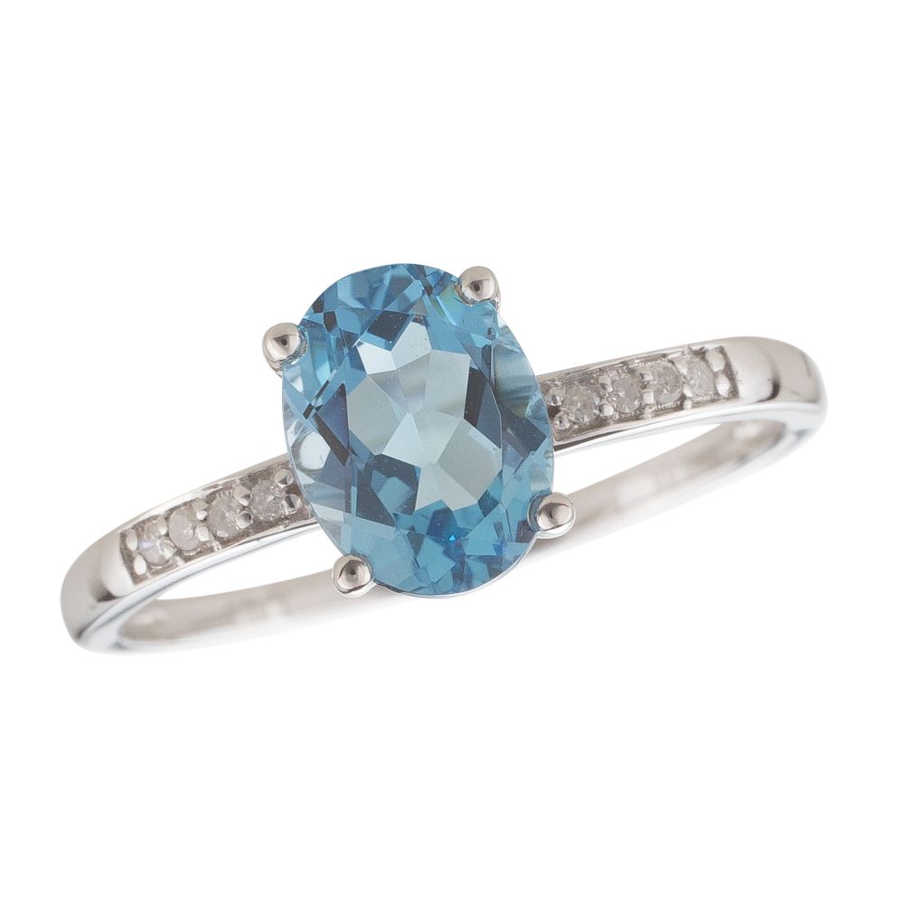 14W Oval Blue Topaz and Diamond December Birthstone Ring - GDTPR0579